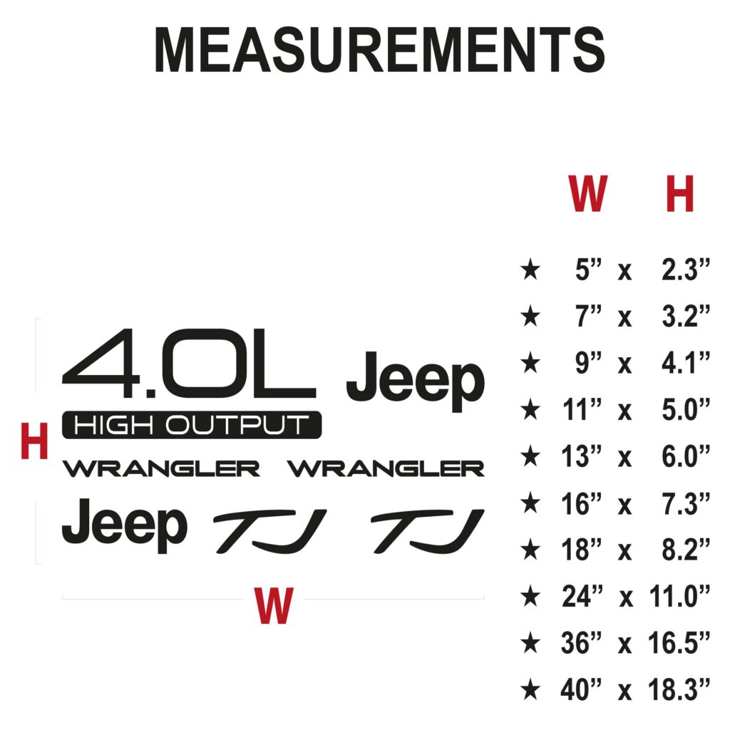 Jeep Wrangler Tj 4.0L 4.0 L Refresh Set Vinyl Decal Sticker - NiceDecal